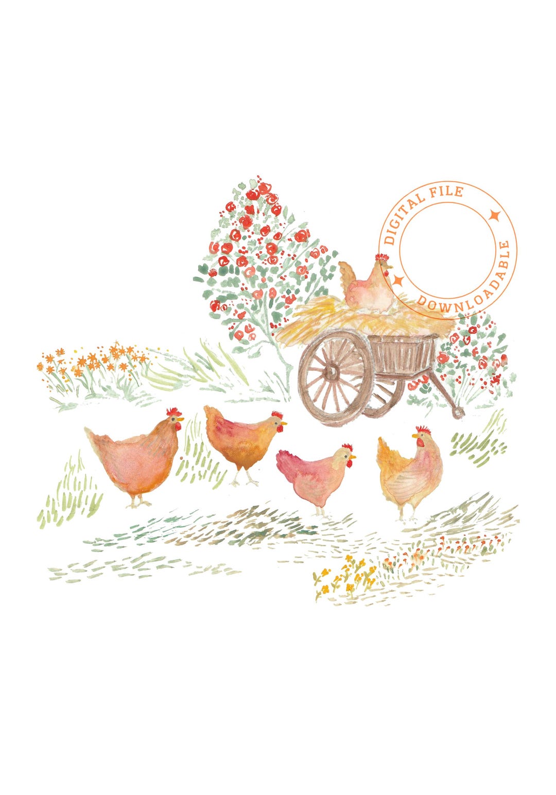 Chicken Print | Laying Hen Art Print Digital Download Art Print | Five ...