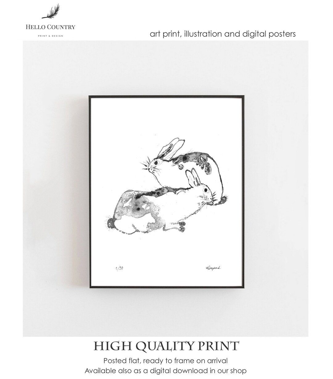 Rabbit Print, Rabbits Poster, Japandi Home Decor, Japandi Wall Art ...