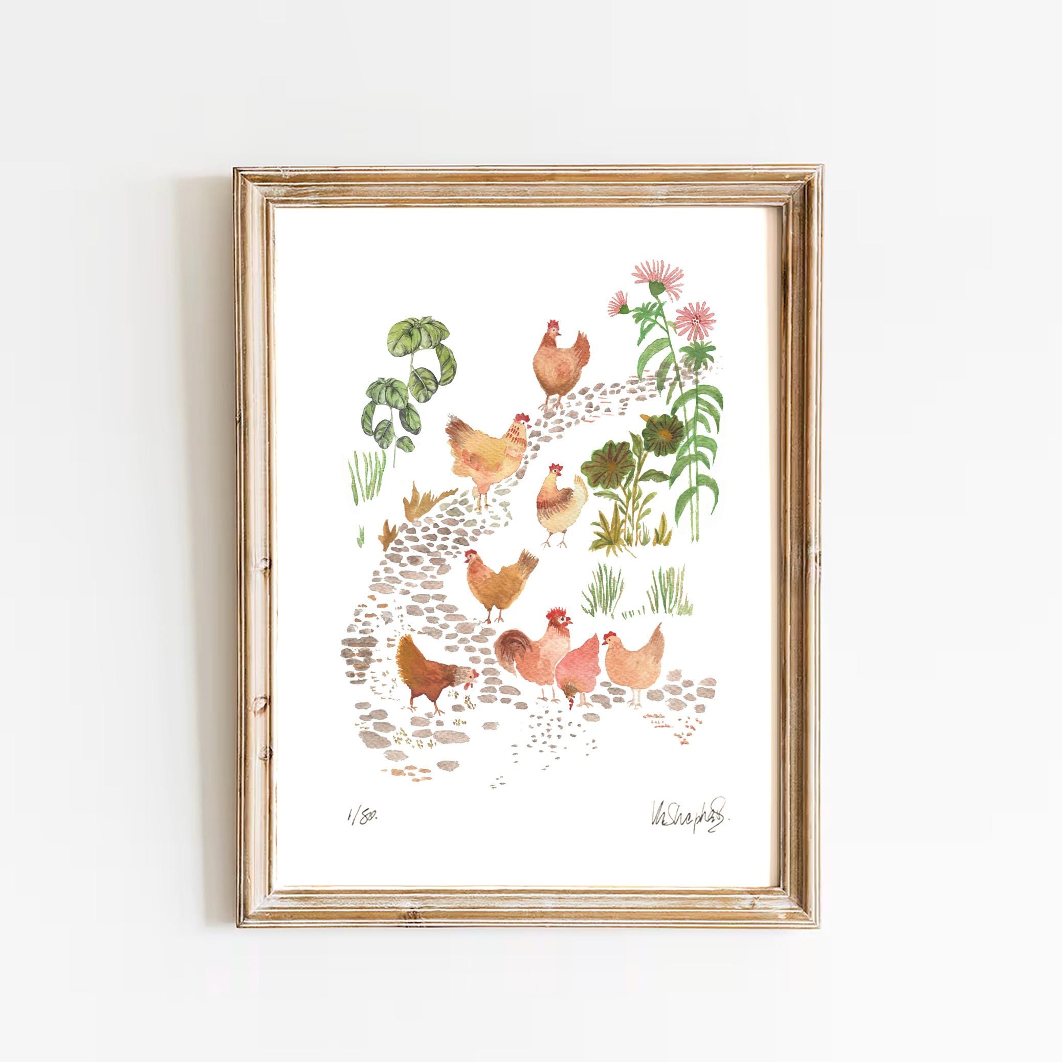 Chickens Print, Farmhouse Wall Art , Country-core Decor, Hens in Garden ...