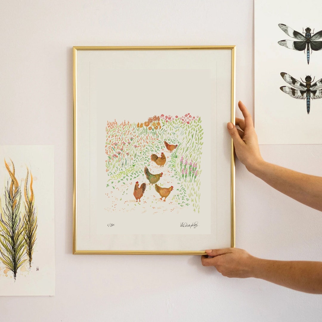Chickens Floral Print: Limited Edition Cottage Kitchen Wall Art - Etsy