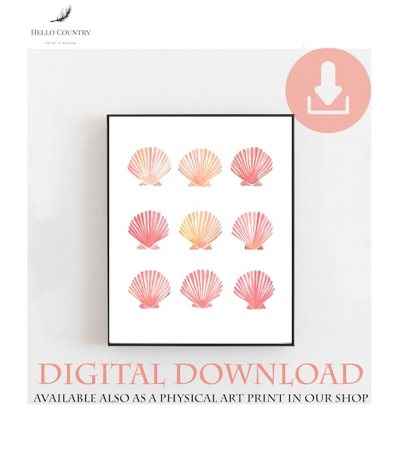 Seashell print art pink decor bedroom shell print wall art | Etsy