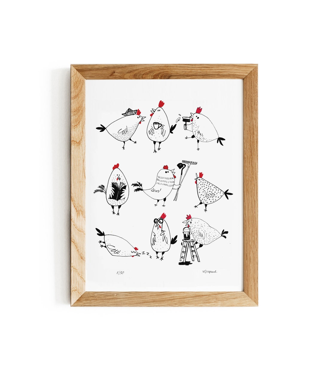 Funny Chicken Print Chicken Wall Art Chicken Drawing Chickens Gift ...