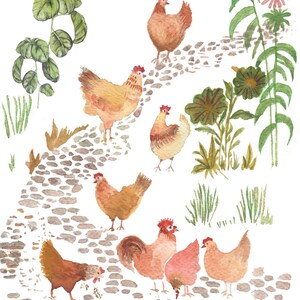 Chickens Print, Farmhouse Wall Art , Country-core Decor, Hens in Garden ...
