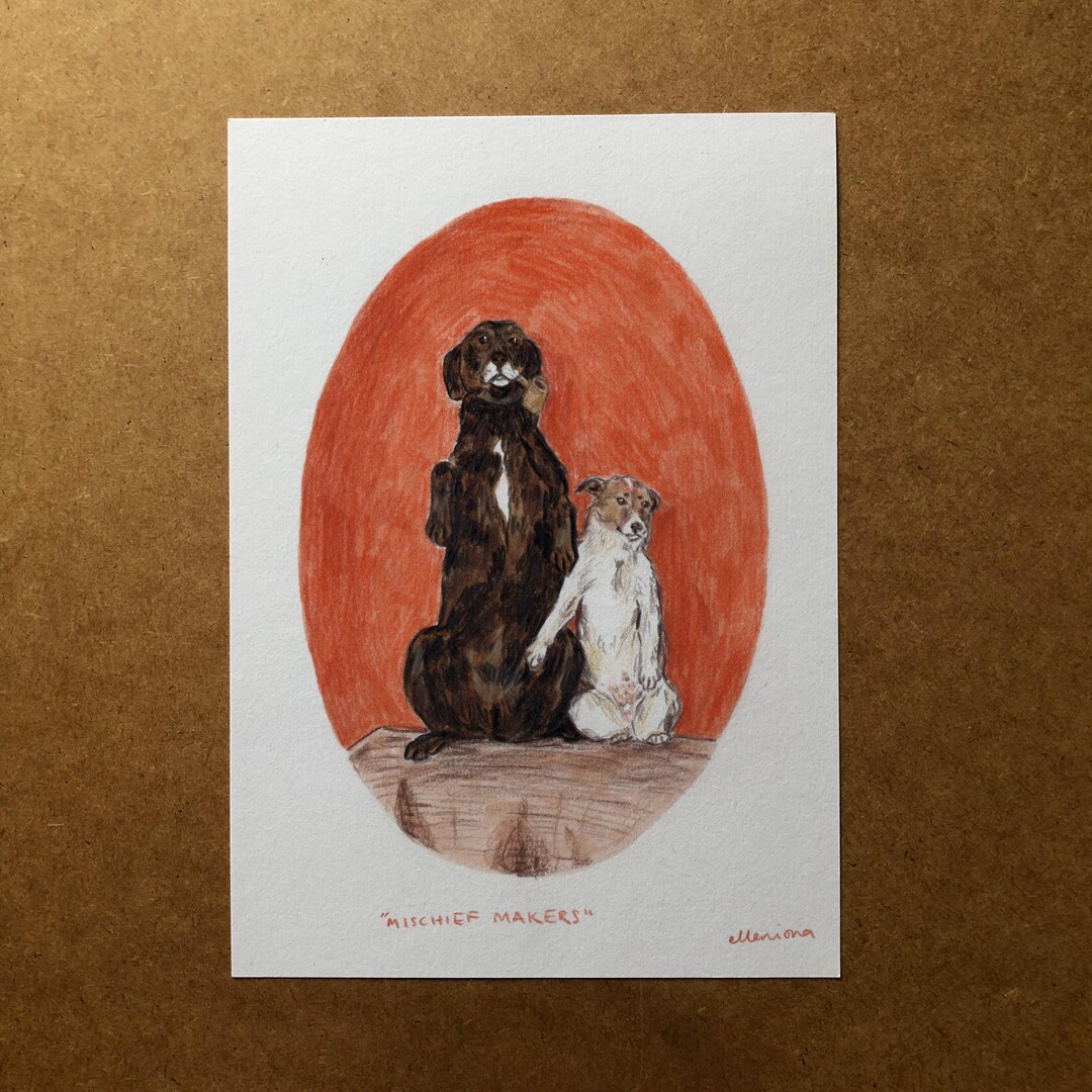 Original Dog Drawing - "mischief Makers" - Etsy