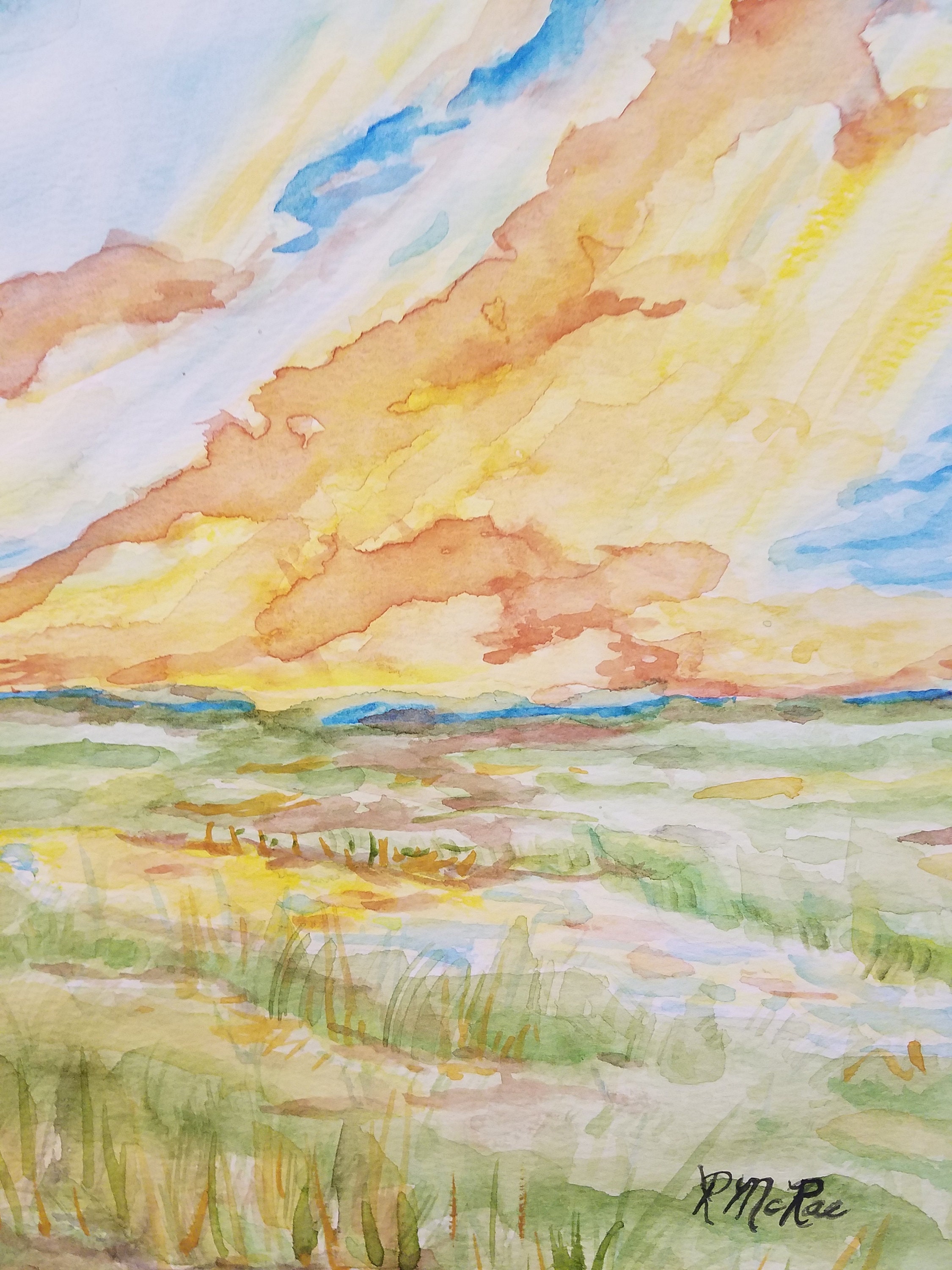 Marsh Sunset 2 Original Watercolor 12 X 9 Marsh - Etsy