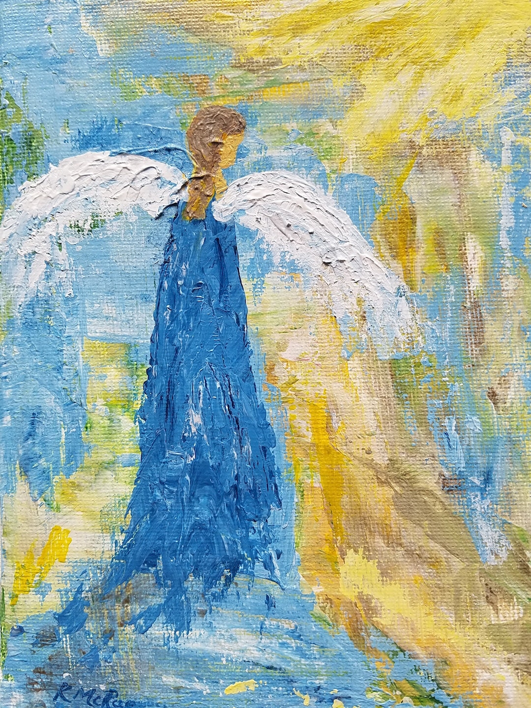Angel in Blue Original Acrylic Painting With Stand 5 X 7 Signed by ...