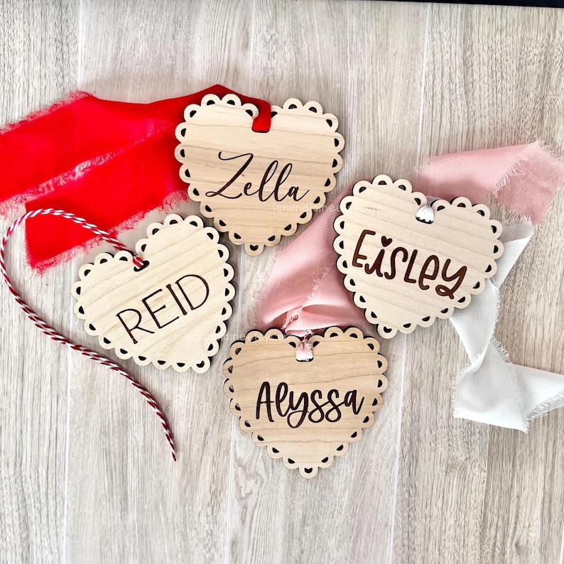 Personalized Valentine Wood Heart Tag | Engraved Scalloped Ornament - Etsy