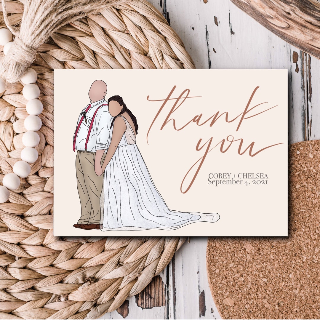 Custom Wedding Thank You Card Printable, Wedding Portrait/illustration ...