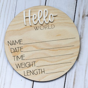 Baby Birth Stats "hello World" Wooden Round - Etsy