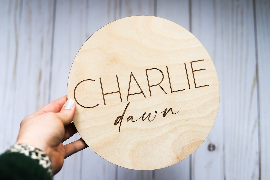 Wooden Round Engraved Name Sign | Baby Announcement Sign - Etsy