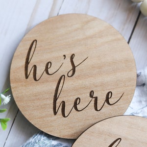 He's Here / She's Here Wooden Baby Announcement Sign - Etsy