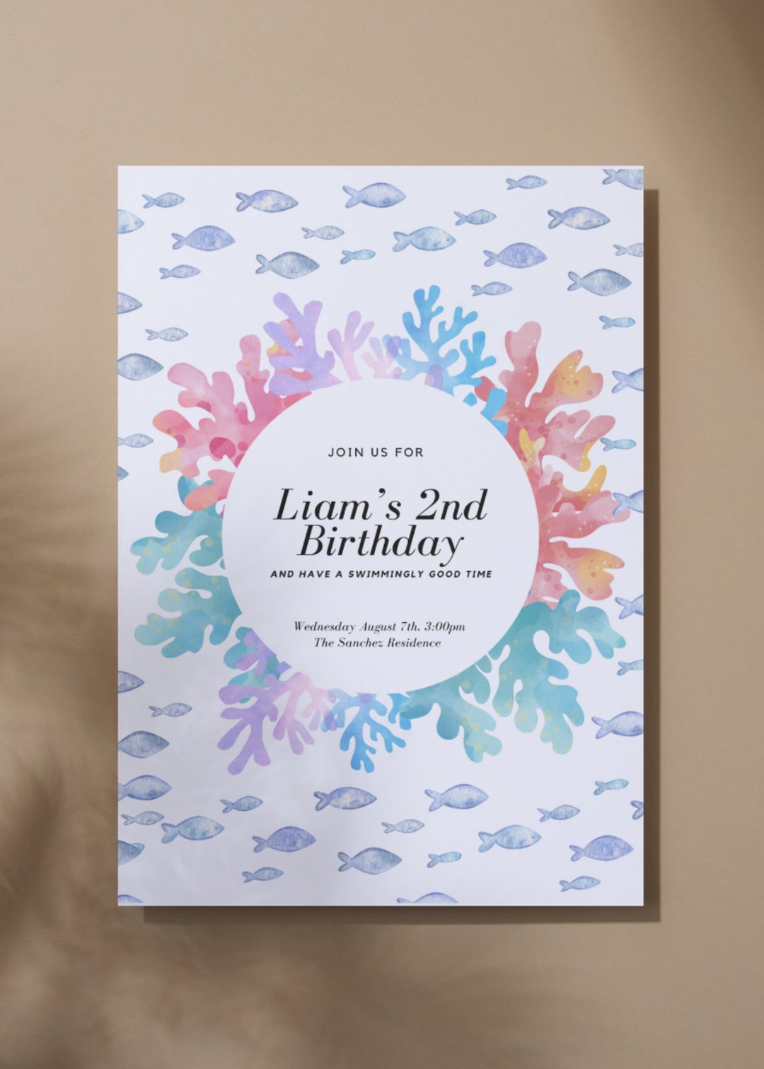 Digital Watercolor Ocean Themed Birthday Invitation, Under the Sea ...
