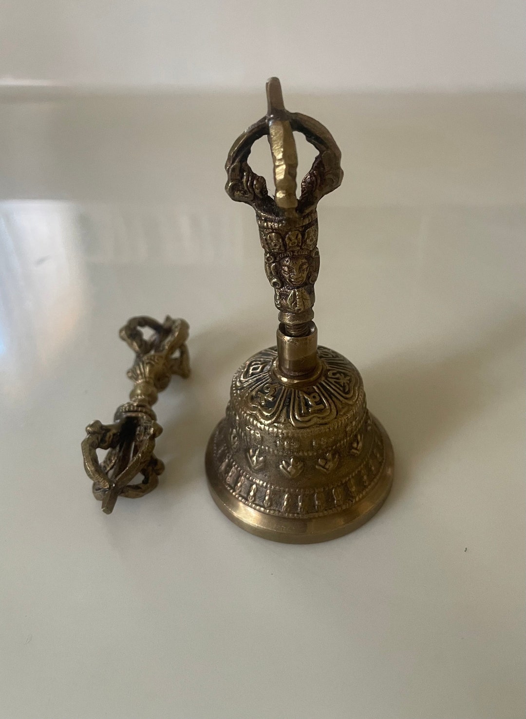 Hand-carved Brass Tibetan Prayer Bell: Meditation, Yoga, Sound Therapy ...