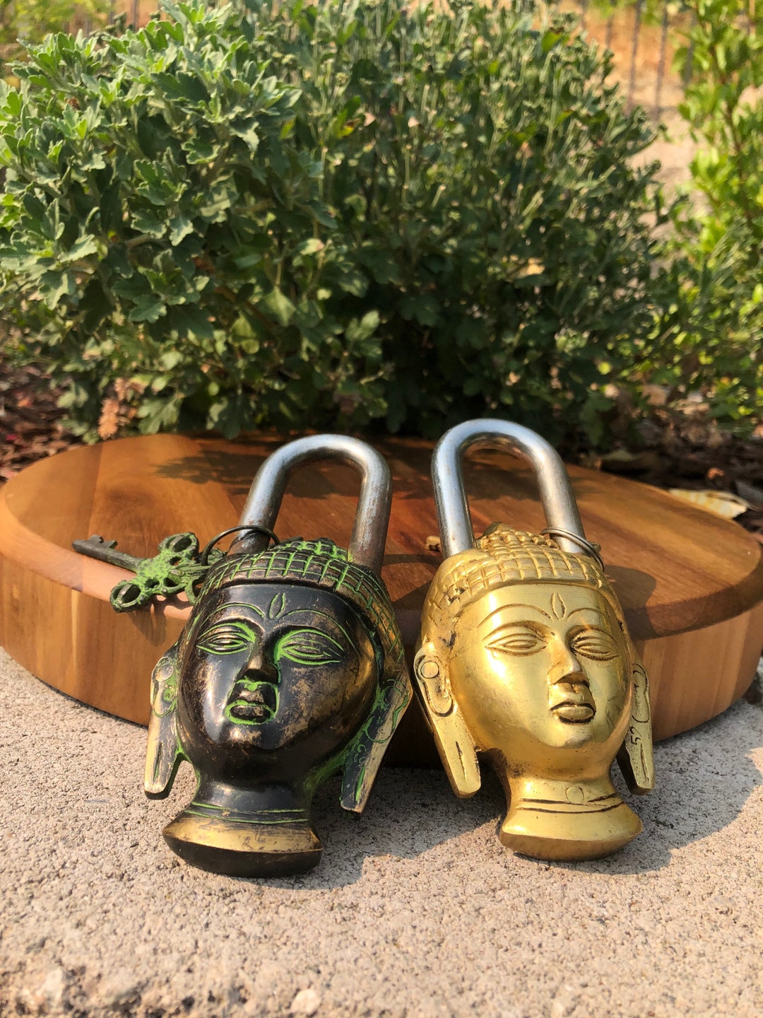 Brass Buddha Padlock: Antique Gold & Green Tibetan Lock - Etsy