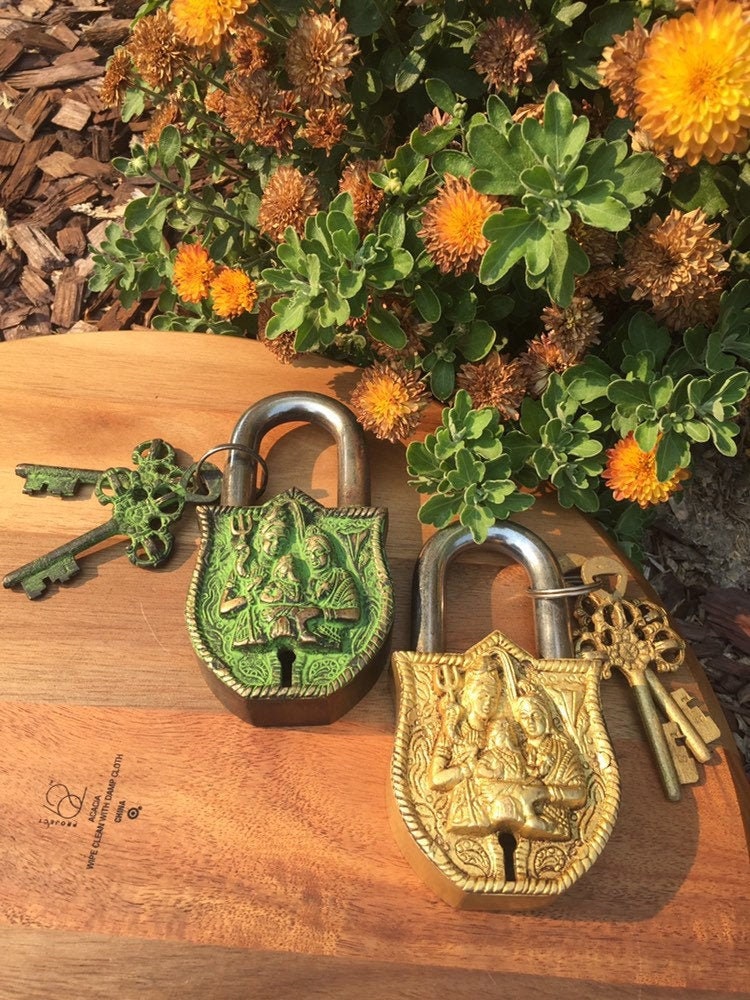 Handmade Hindu Padlock: Vintage Style Shiva, Parvati, Hanuman Lock With ...