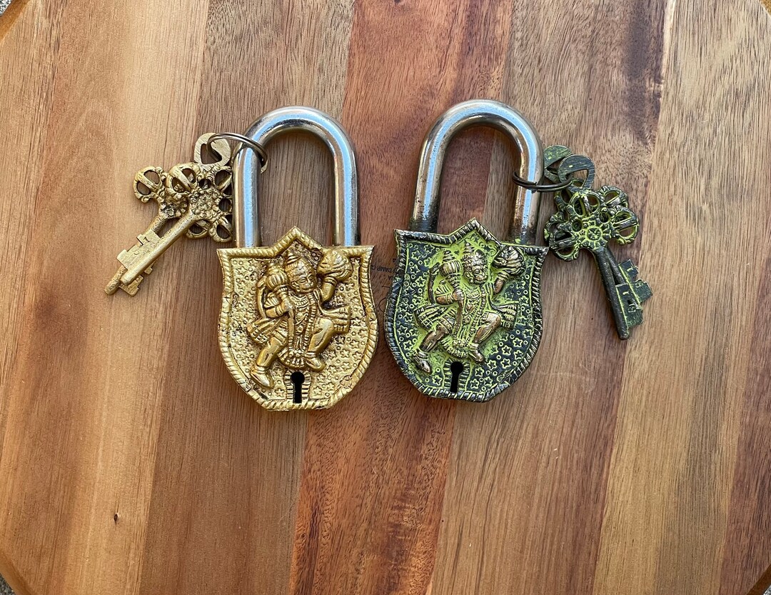Handmade Hindu Padlock: Vintage Style Shiva, Parvati, Hanuman Lock With ...