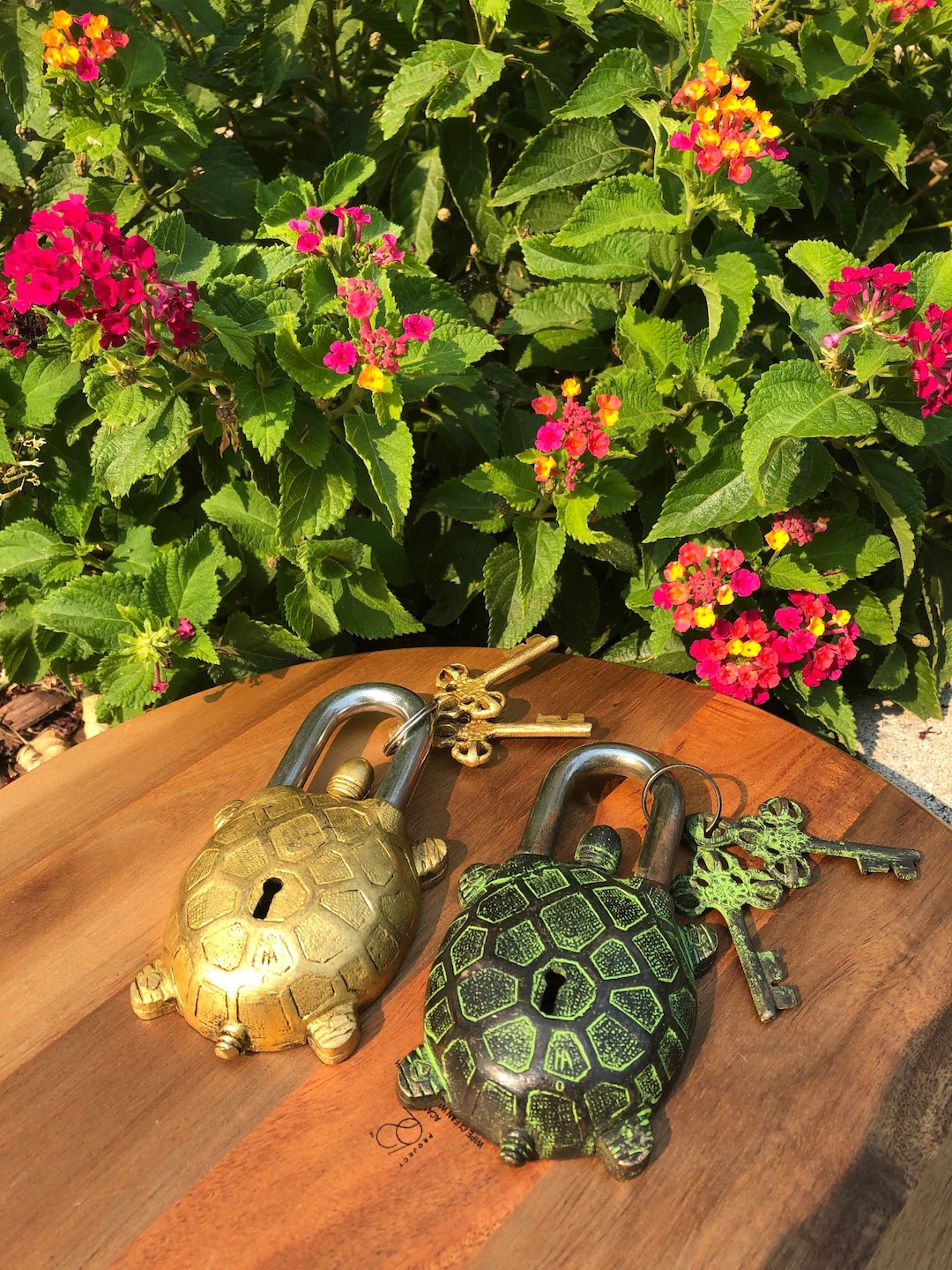 Handmade Brass Turtle Padlock: Green & Gold Decorative Lock With Keys ...