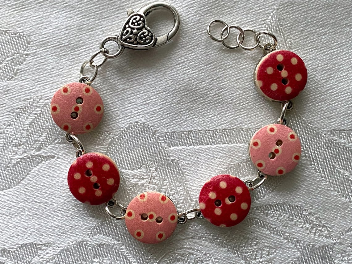 Handmade Button Bracelet Wooden Button Jewelry Painted Wooden Buttons ...