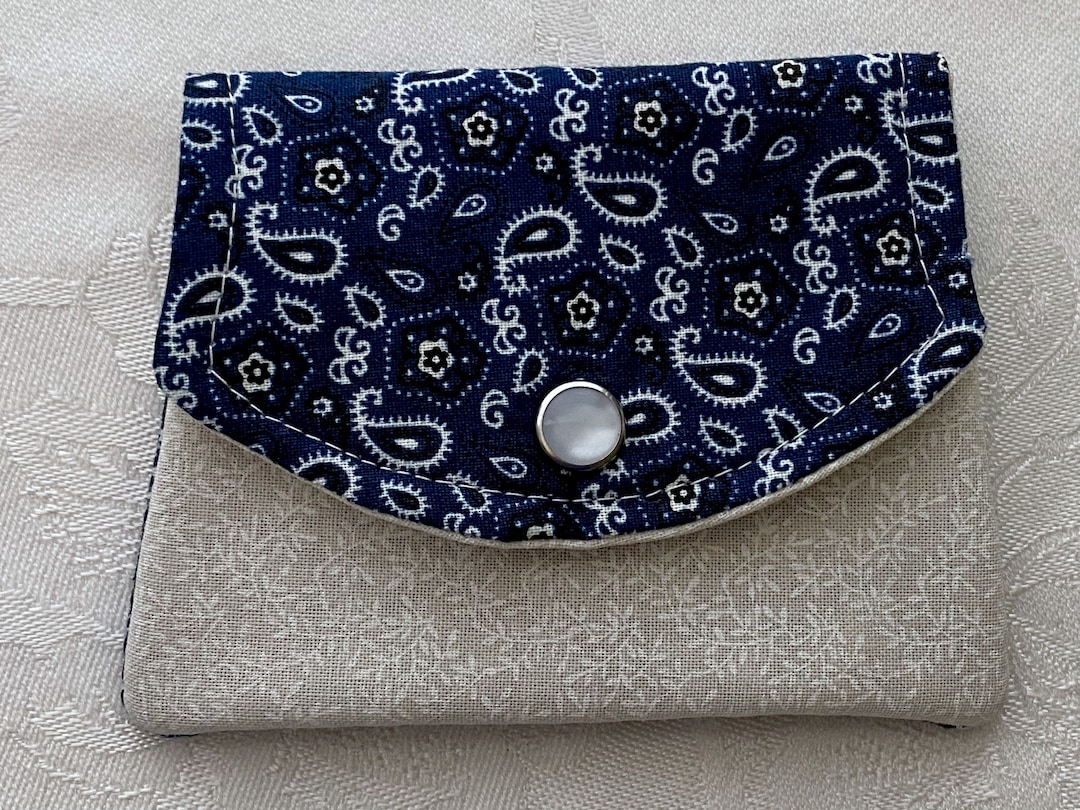 Navy Paisley and off White Mini Wallet Hand Sewn Wallet - Etsy