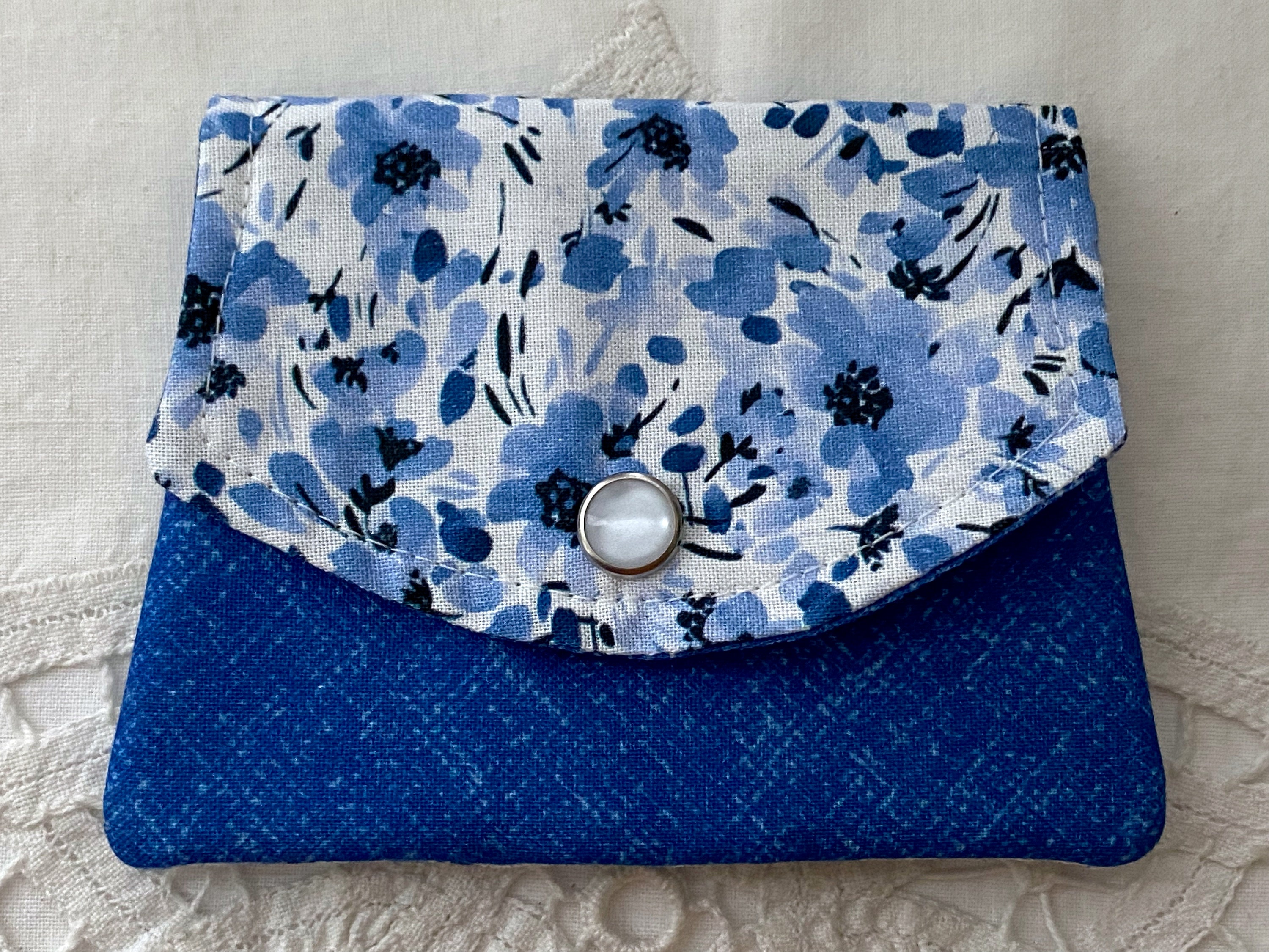 Blue Flowers Mini Wallet Hand Sewn Small Wallet Use for Small Purse ...