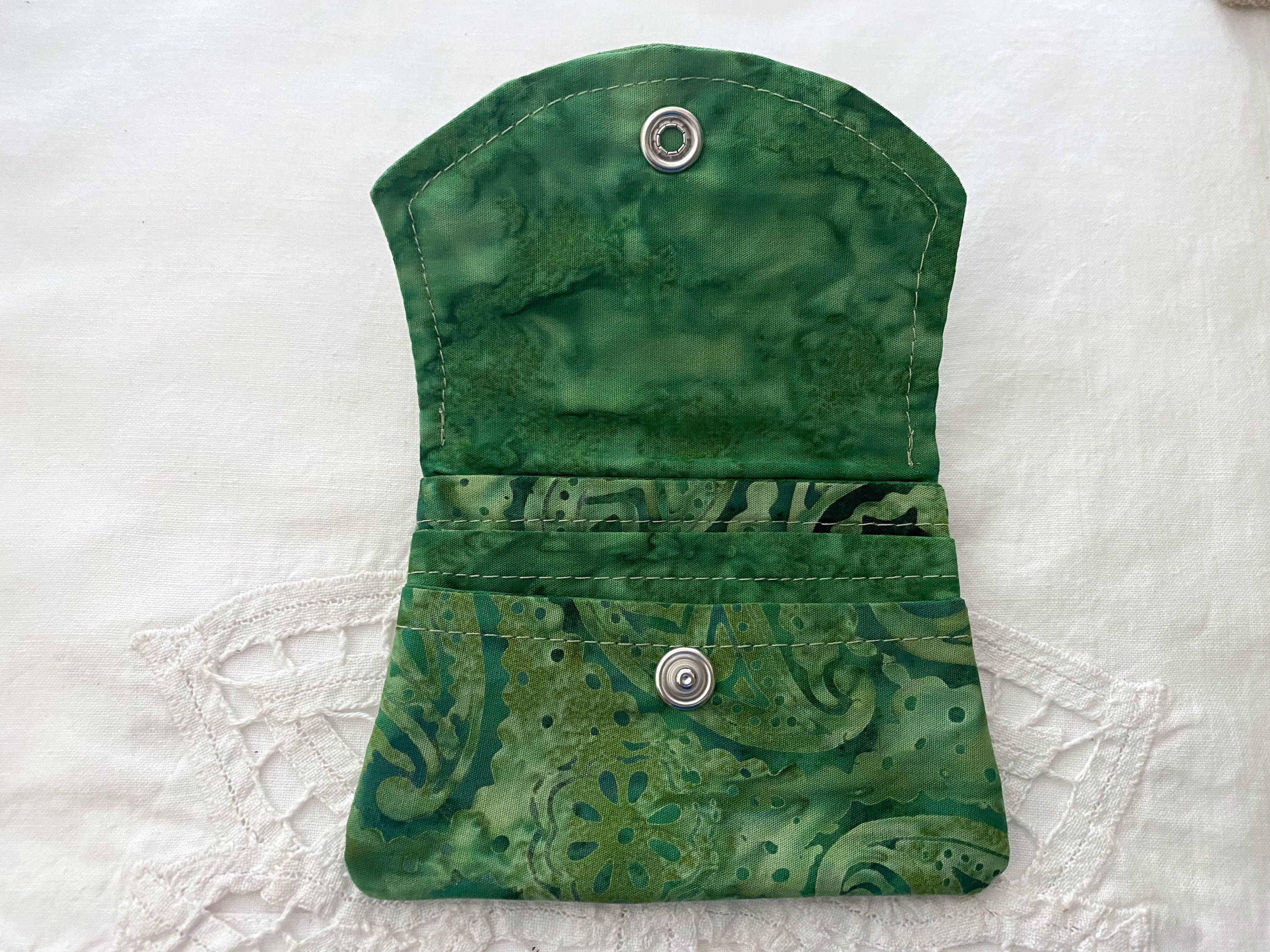 Green Paisley Batik Mini Wallet Hand Sewn Small Wallet Use for Small ...
