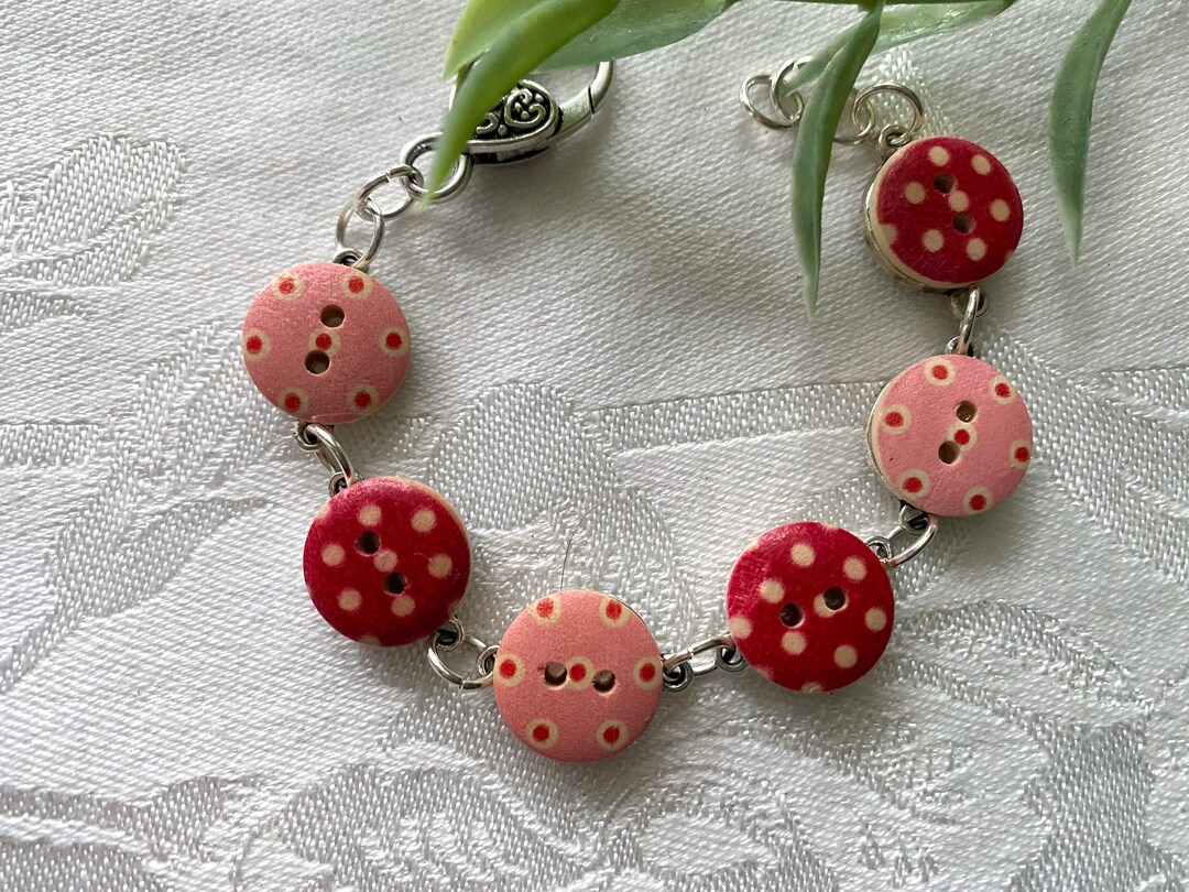 Handmade Button Bracelet Wooden Button Jewelry Painted Wooden Buttons ...