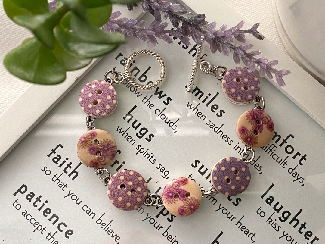 Handmade Button Bracelet Wooden Button Jewelry Painted Wooden Buttons ...