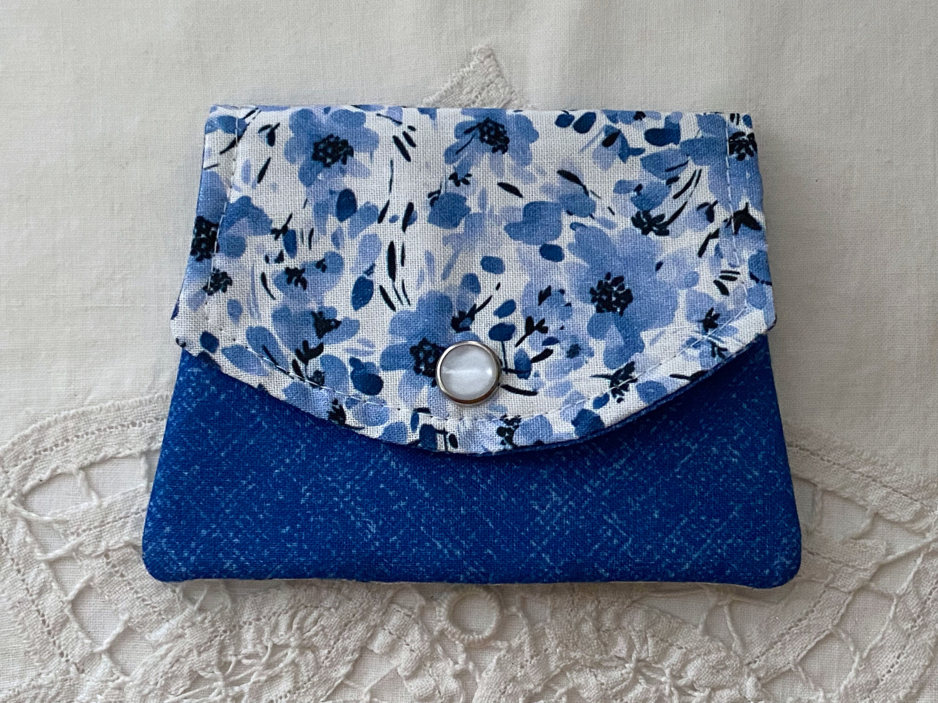 Blue Flowers Mini Wallet Hand Sewn Small Wallet Use for Small Purse ...