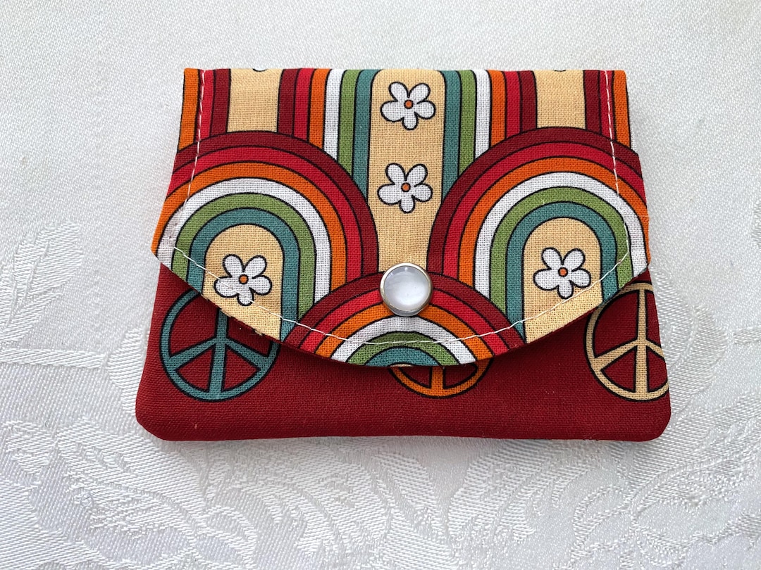 Hippie Rainbow Peace Sign Mini Wallet ~ Hand Sewn Wallet ~ Small Purse ...