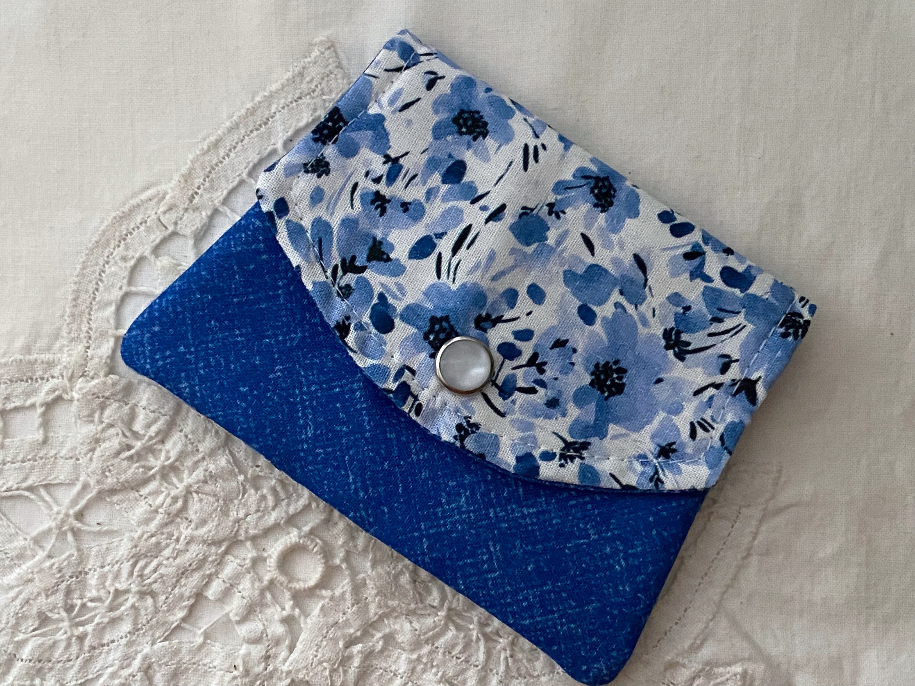 Blue Flowers Mini Wallet Hand Sewn Small Wallet Use for Small Purse ...