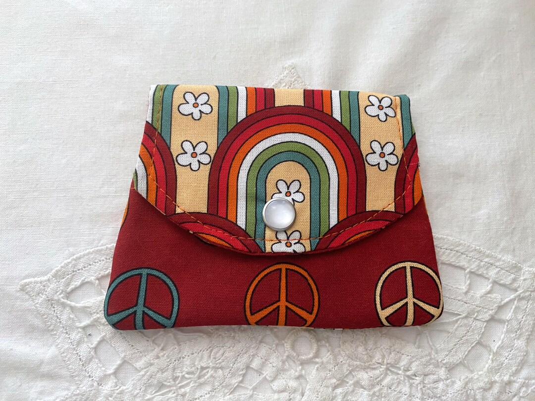 NEW Hippie Rainbow Peace Sign Mini Wallet Hand Sewn Wallet Small Purse ...
