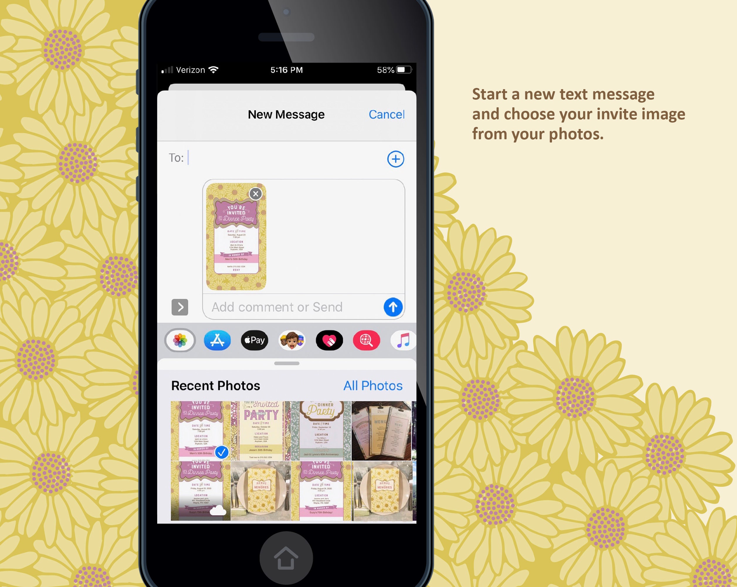 Dinner Party Text Message Invitation Daisy - Etsy