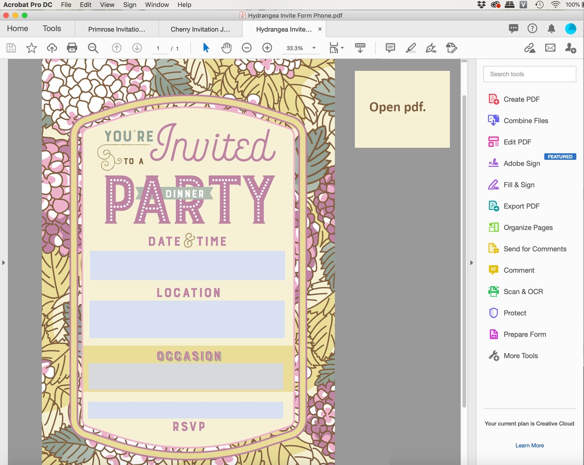 Dinner Party Text Message Invitation Hydrangea | Etsy