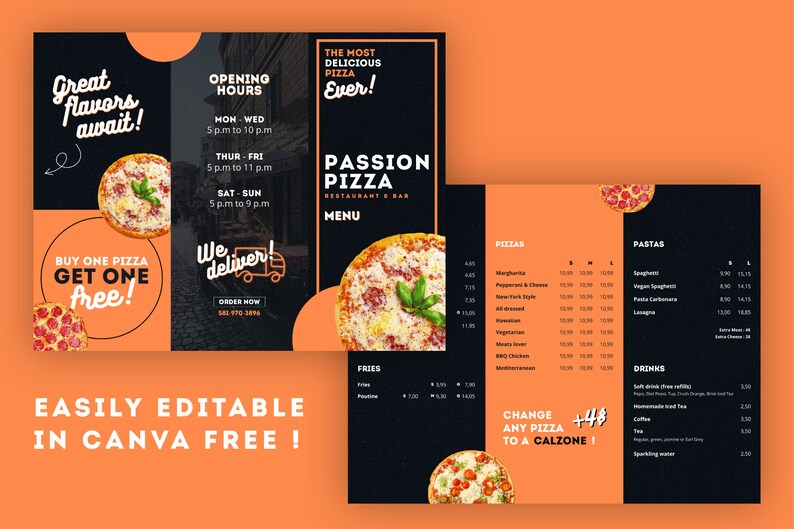 Food Menu Canva Template | Editable Tri-fold Brochure | Restaurant Menu ...