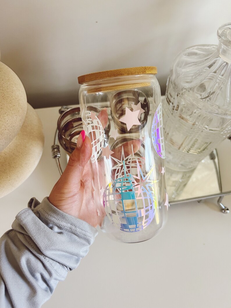 Holographic Disco Ball Glass Can Cup | Bridesmaid Bachelorette Gift ...