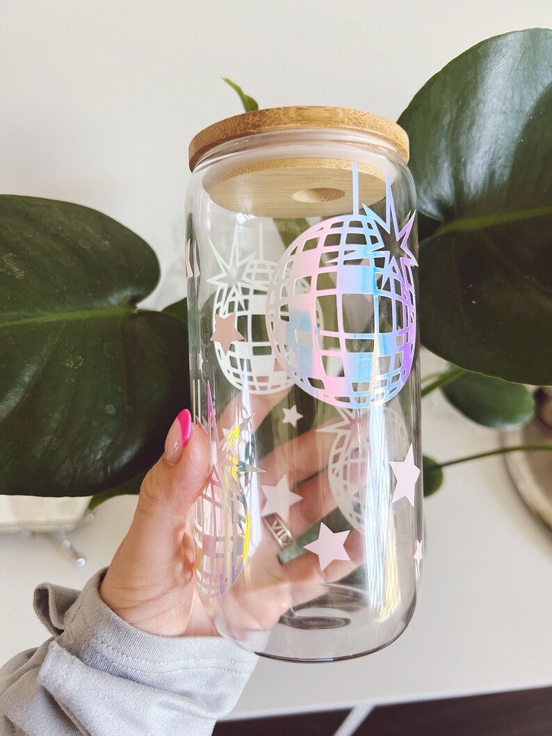 Holographic Disco Ball Glass Can Cup | Bridesmaid Bachelorette Gift ...