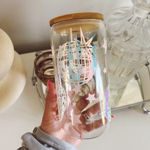 Holographic Disco Ball Glass Can Cup | Bridesmaid Bachelorette Gift ...