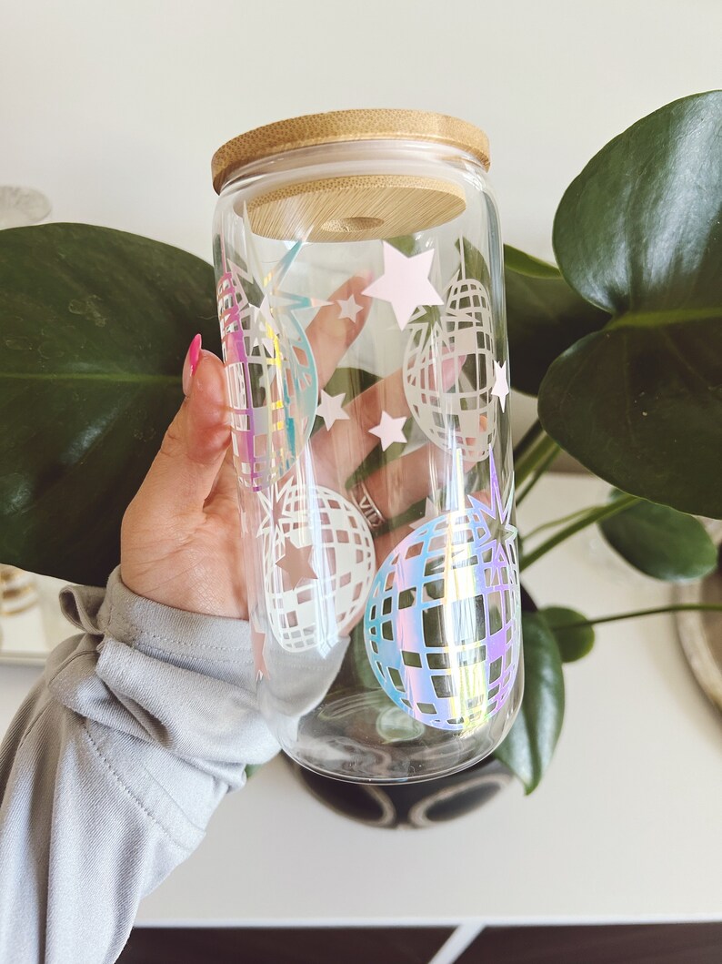 Holographic Disco Ball Glass Can Cup | Bridesmaid Bachelorette Gift ...