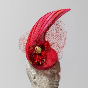 Dramatic Modern Sculptural Scarlet Fascinator - Handmade, for the Races ...