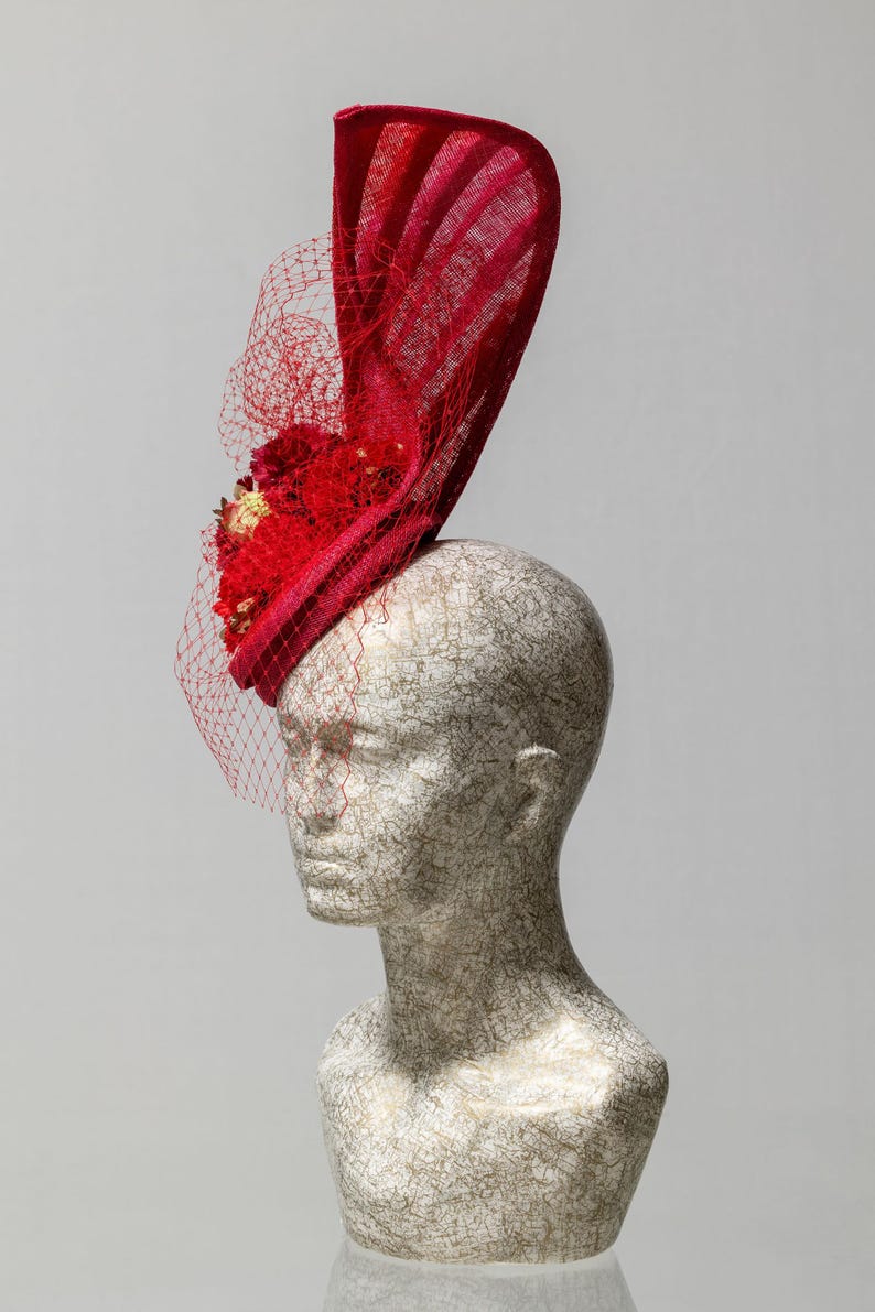 Dramatic Modern Sculptural Scarlet Fascinator - Handmade, for the Races ...