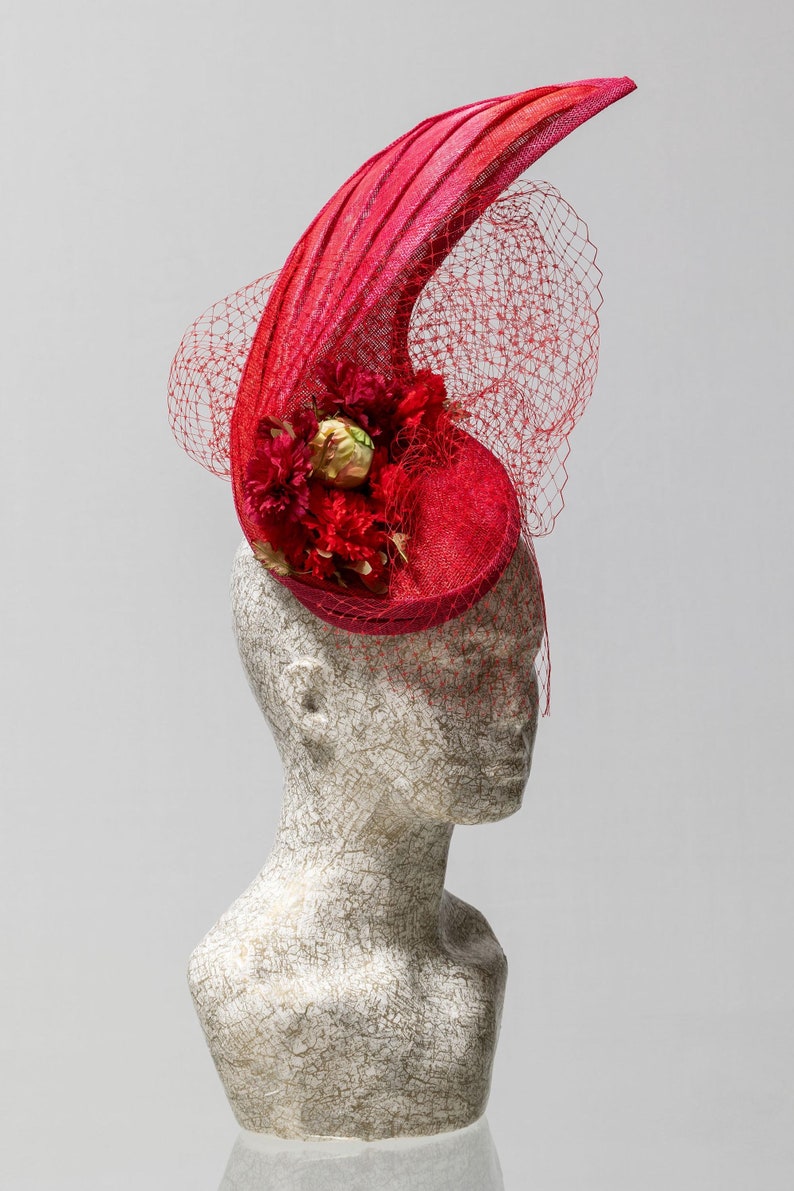 Dramatic Modern Sculptural Scarlet Fascinator - Handmade, for the Races ...