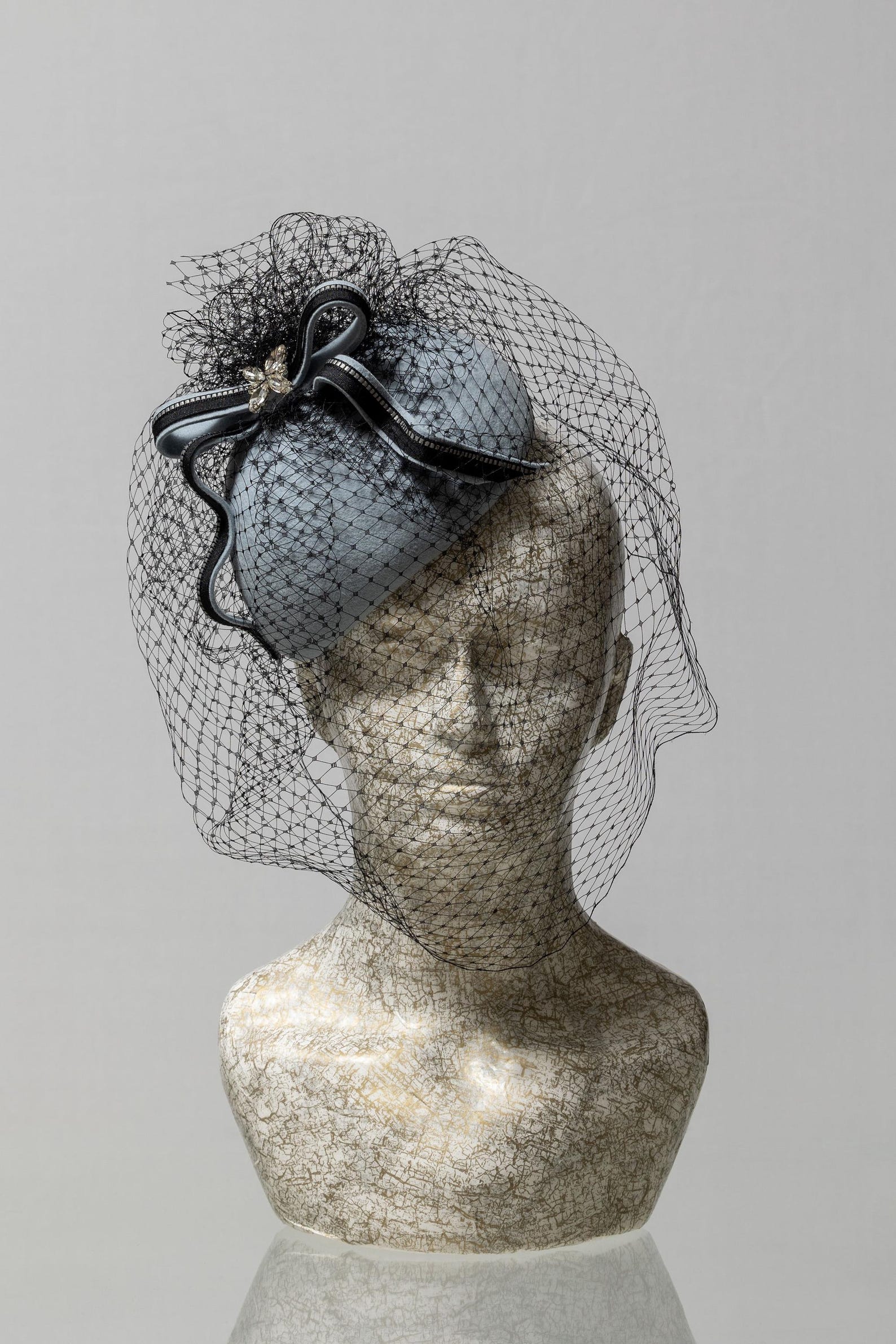 Powder Blue Wool Felt Fascinator With Birdcage Veil - Handmade, Elegant ...