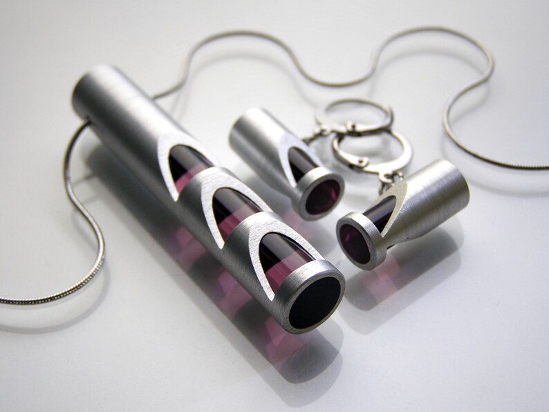 Handmade Necklace, Cut Glass, Anodized Aluminium and Stainless Steel ...