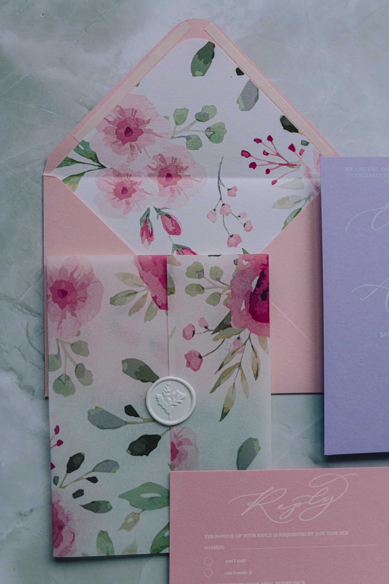 Pastel Pink & Purple Wedding Invitation Card - Etsy