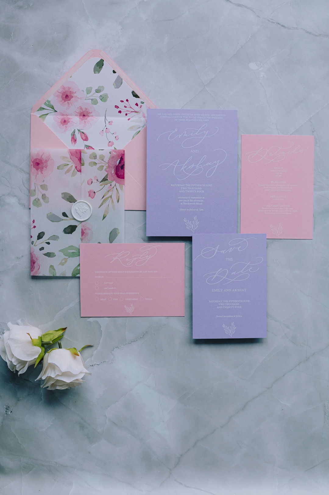 Pastel Pink & Purple Wedding Invitation Card - Etsy