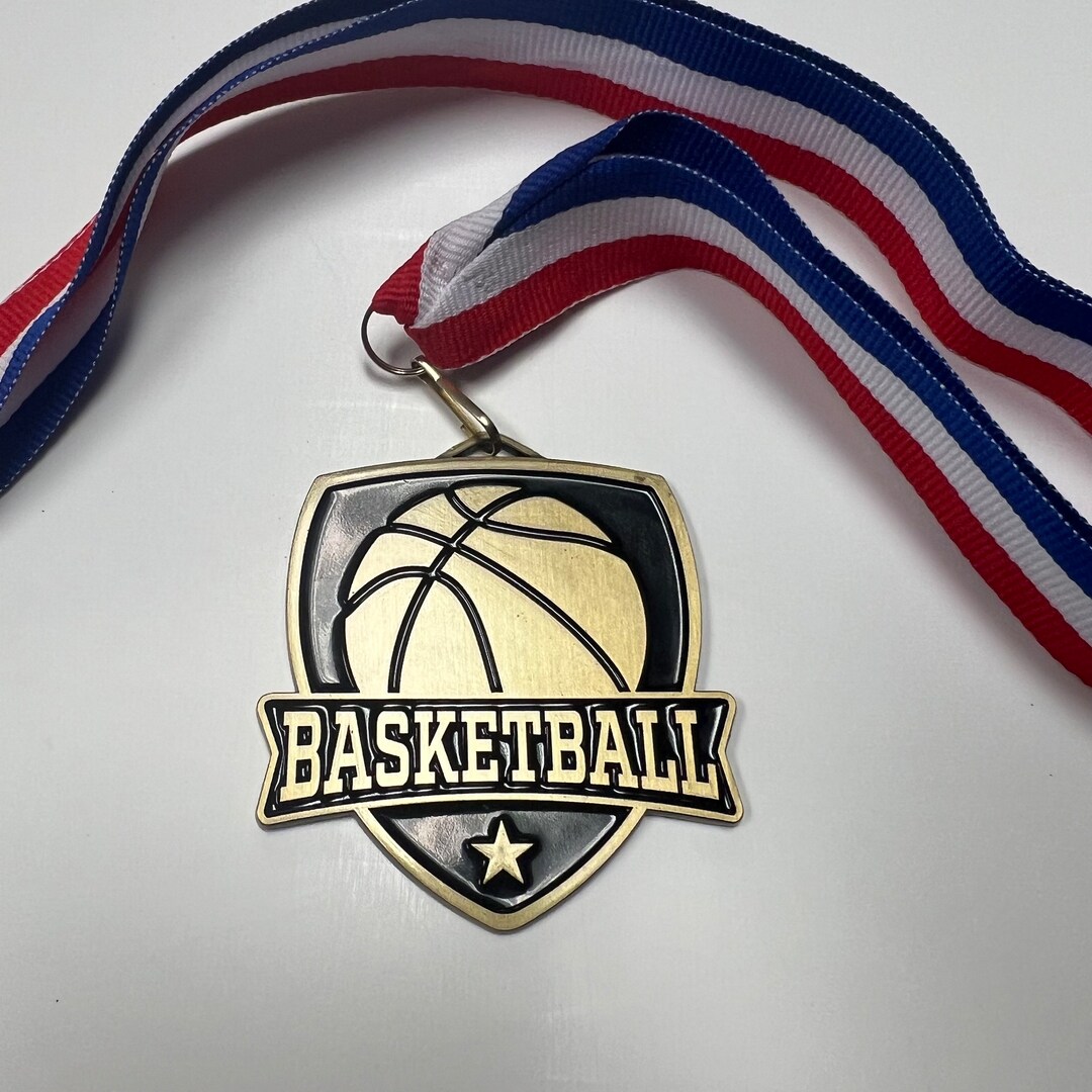 Basketball Medallion With Ribbon and Free Engraving | Basketball Shield ...