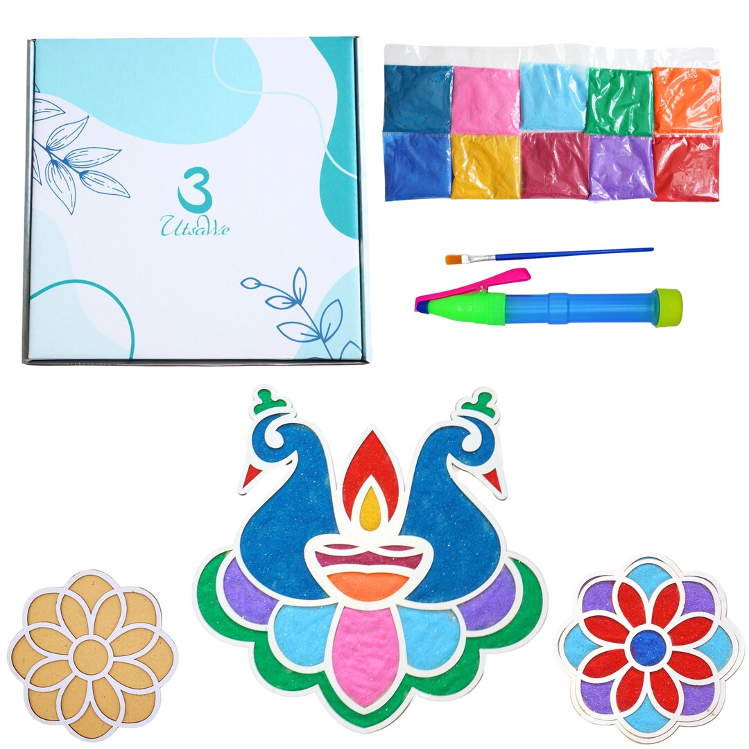 Utsawe 3-piece Rangoli Set, MDF Rangoli Mat, Reusable Rangoli for ...