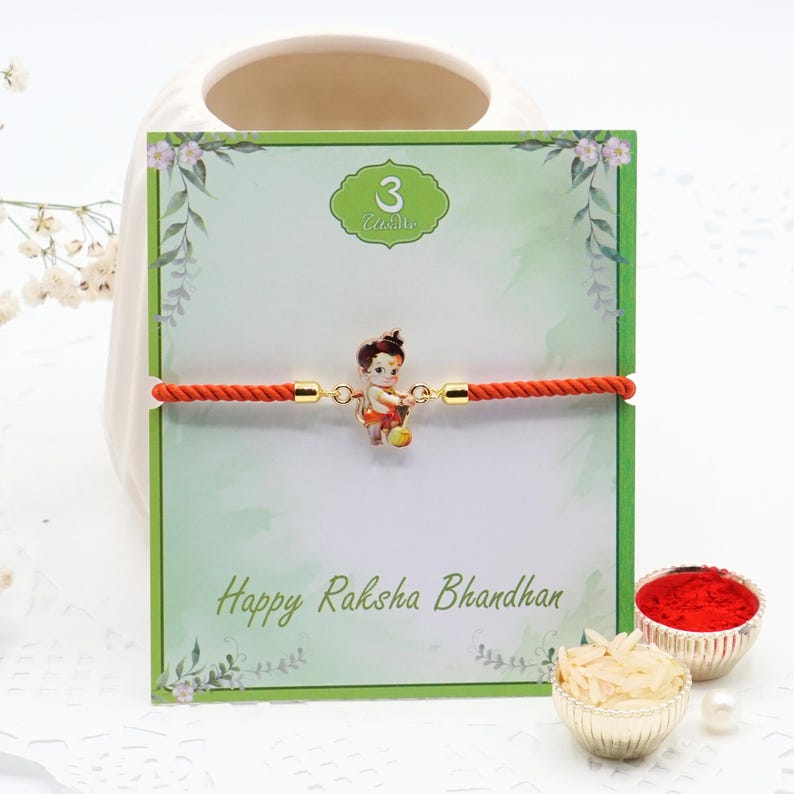 Utsawe Rakhi | Royal Hanuman Ji & Krishna Rakhi Bracelet With Roli and Chawal for Raksha Bandhan ...