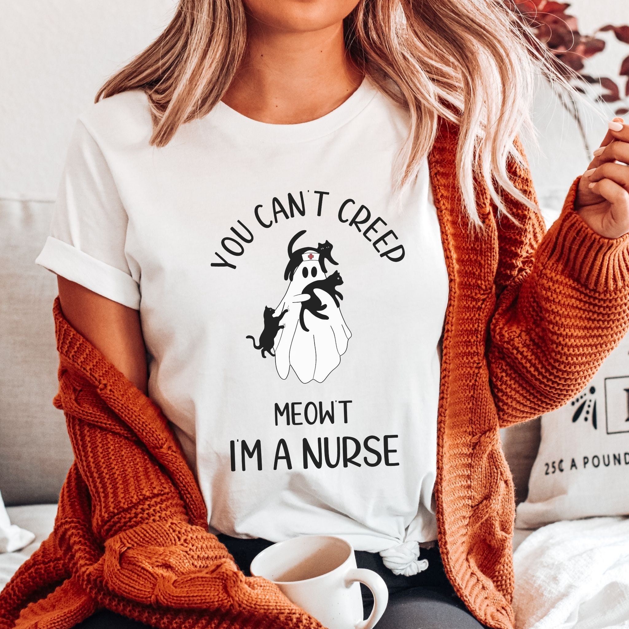 You Can't Creep Meowt Tee Shirt, Nurse Halloween Cat Lover Shirt, Cat ...
