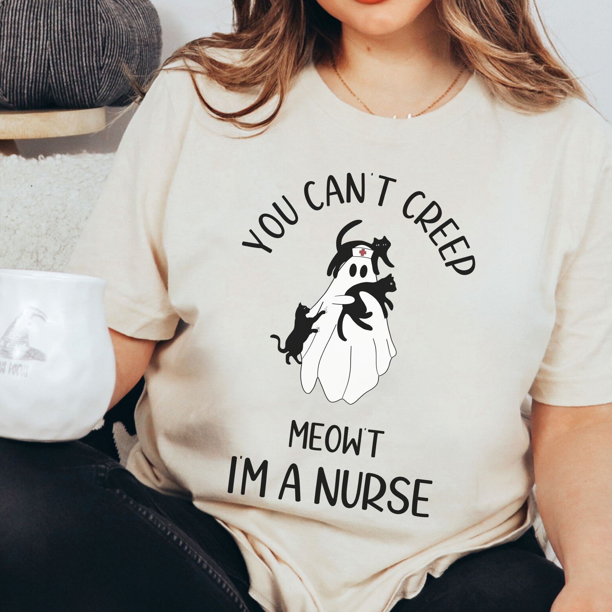 You Can't Creep Meowt Tee Shirt, Nurse Halloween Cat Lover Shirt, Cat ...